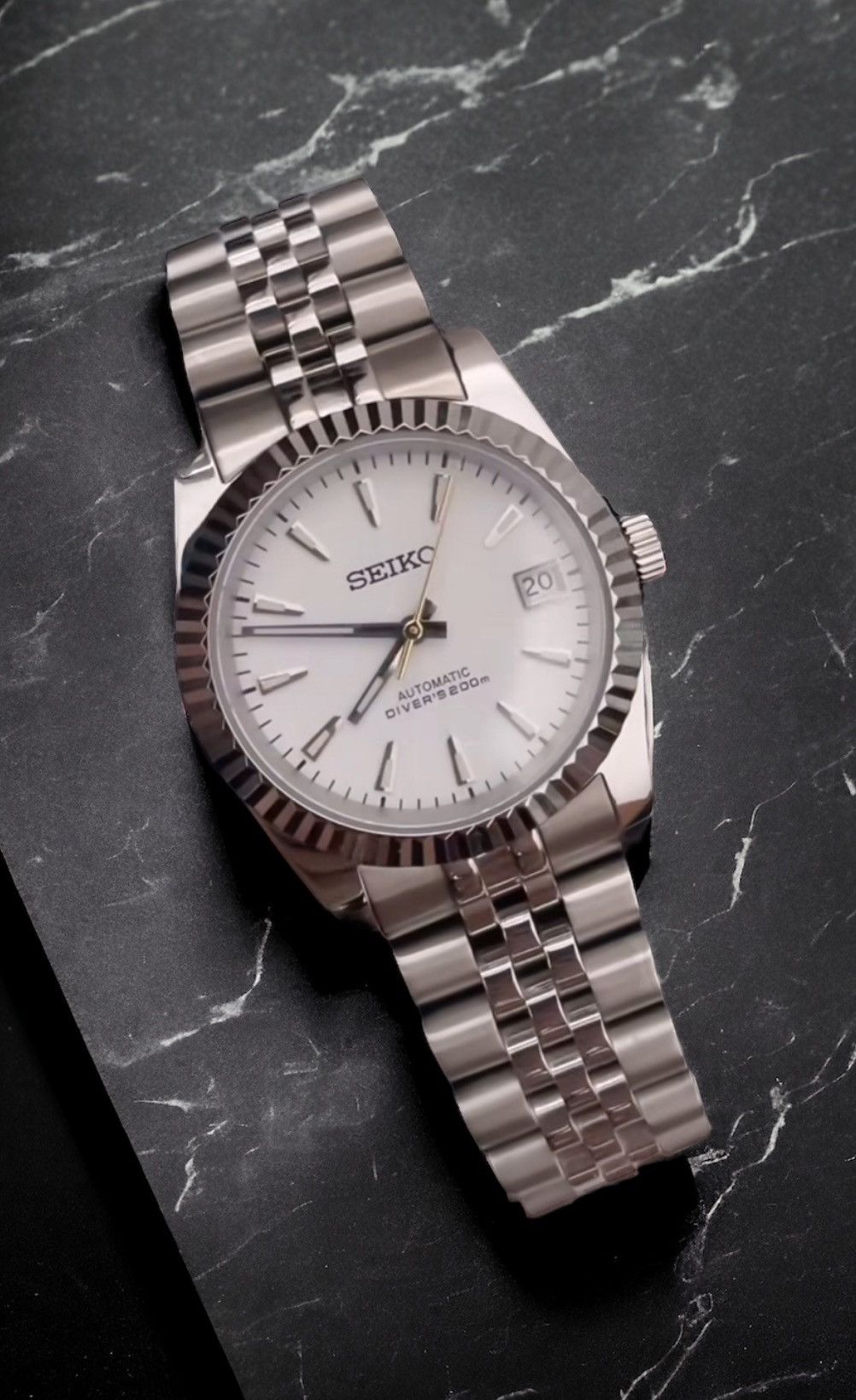 Seiko Seiko Mod Datejust White Dial Fluted Bezel Steel 39mm Watch | Grailed