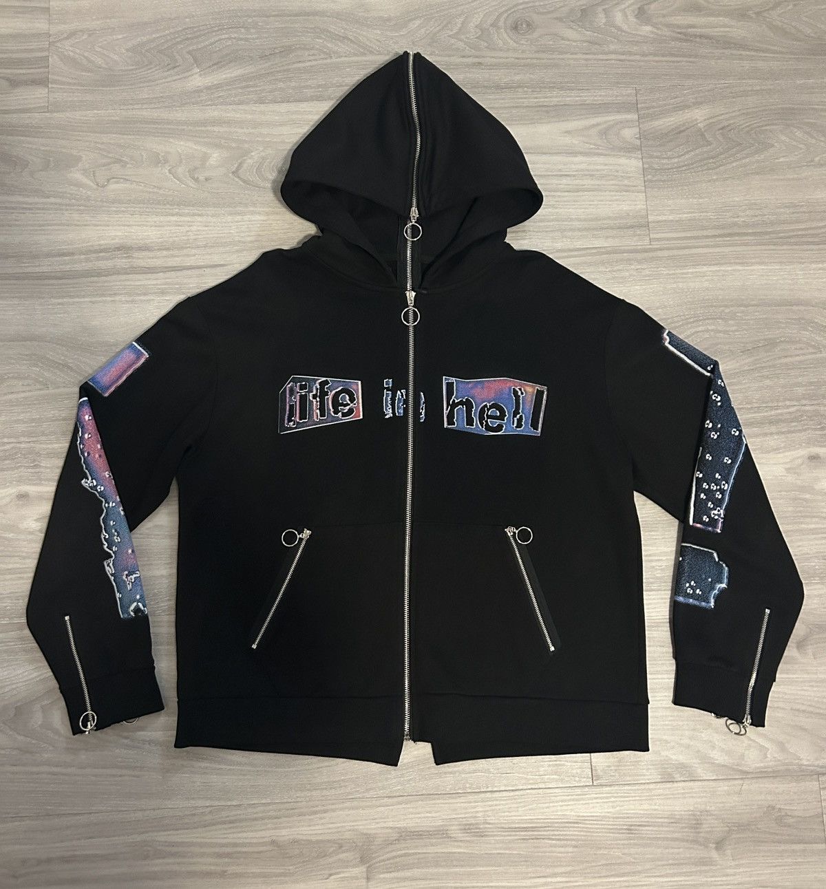 Custom Lancey Foux “Life In Hell” Zip Up Hoodie | Grailed