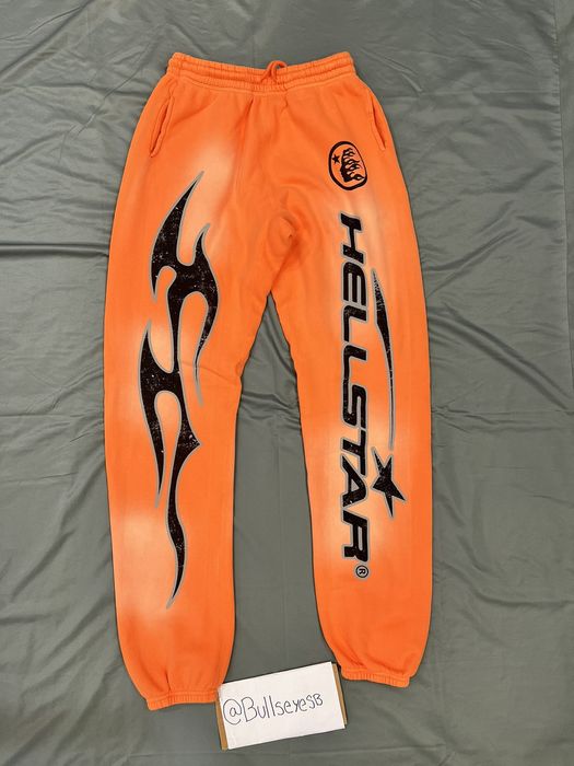 HELLSTAR Hellstar Fire Orange Dye Closed Elastic Bottom Sweatpants ...