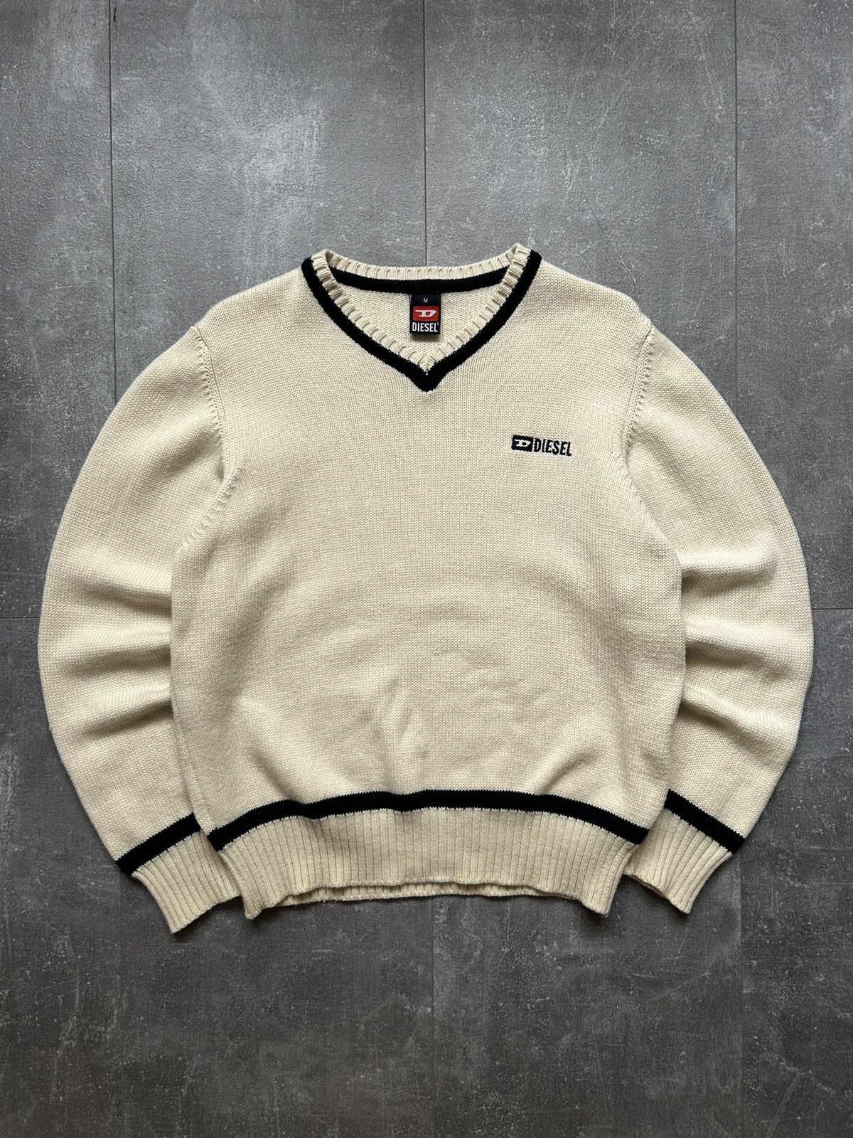 Diesel × Streetwear × Vintage Vintage basic v-neck knit beige diesel ...