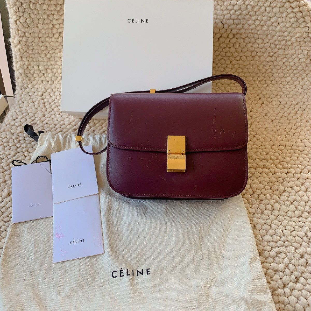 Celine CELINE Box Medium Size in Burgundy | Grailed