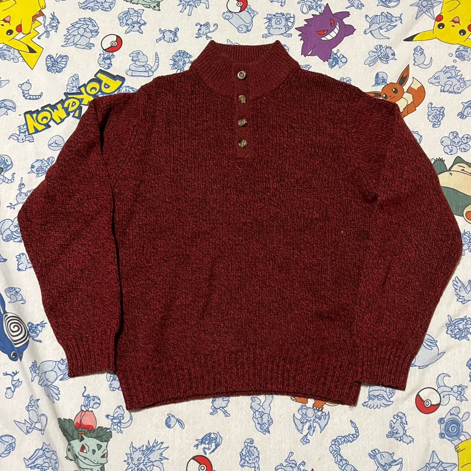 Vintage Vintage 2000s L.L. Bean Henley Red Wool Button Up Sweater | Grailed