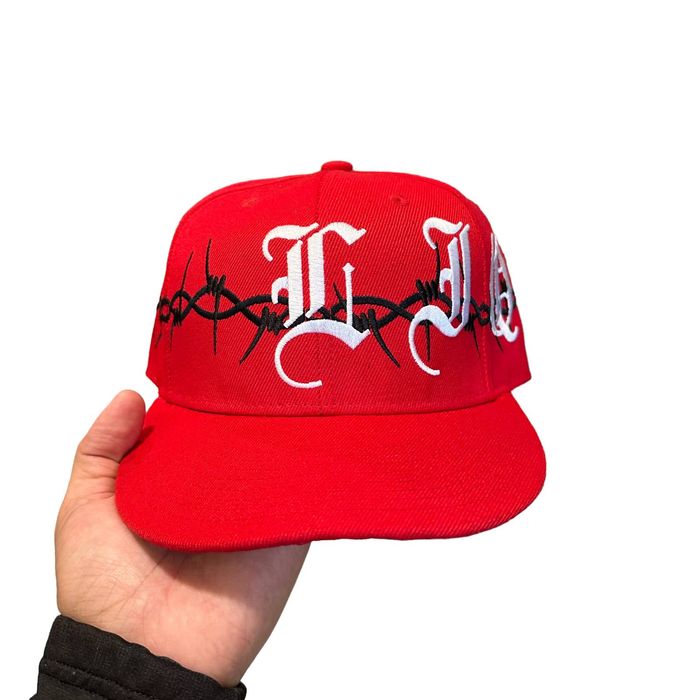Designer Embroidered LIQUOR Barbwire Red Fitted Cap Hat Mens 7 1/4 ...