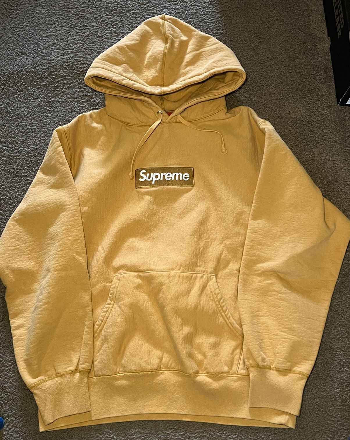 Supreme Supreme mustard yellow box logo hoodie sweatshirt | Grailed