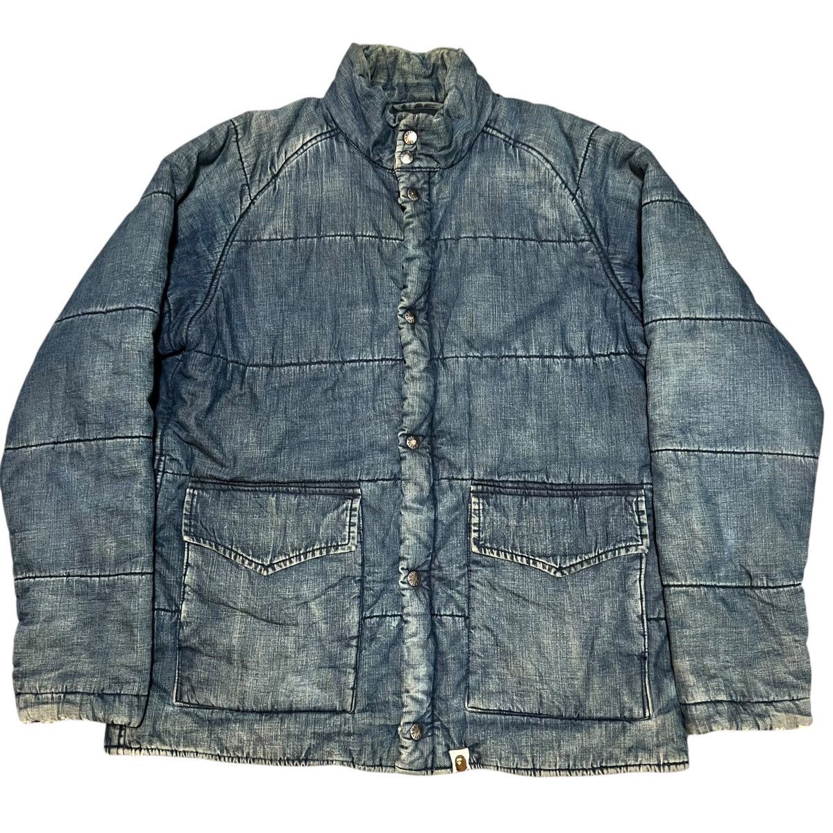 Bape A BATHING APE Indigo Denim Puffer Down Jacket | Grailed