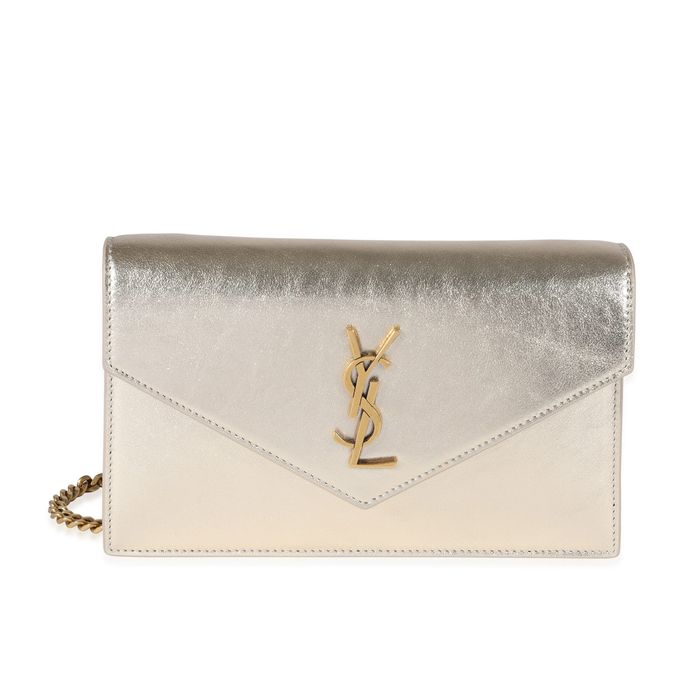 Yves Saint Laurent Yves Saint Laurent Gold Metallized Leather Cassandre ...