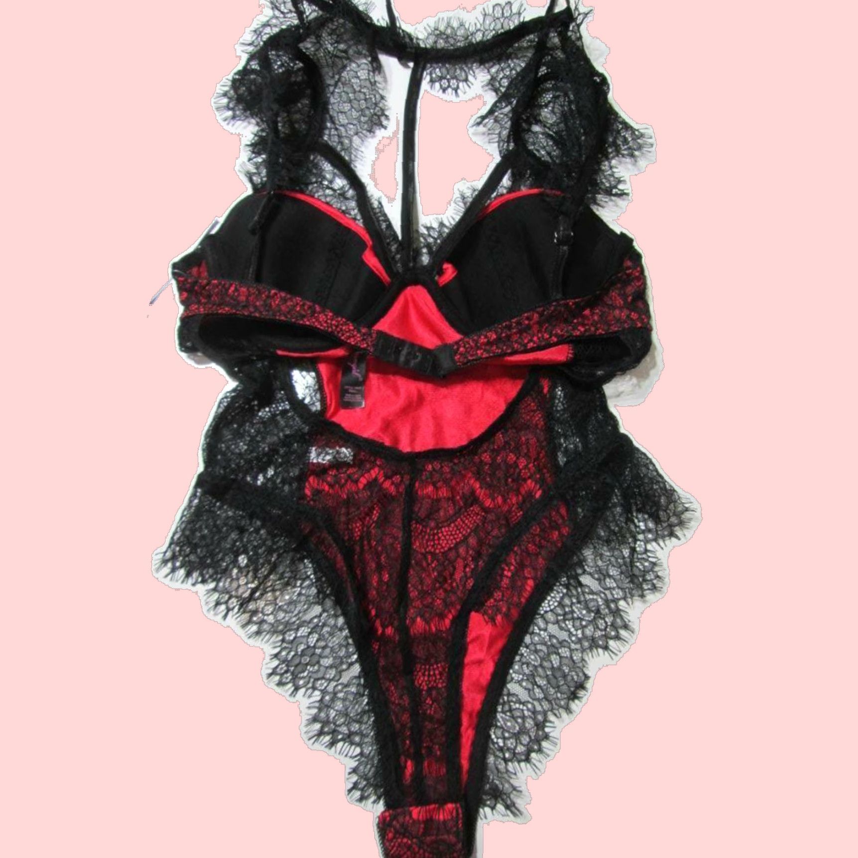 Vintage Sultry Black and Red Lace Teddy Body Intimates for the ...