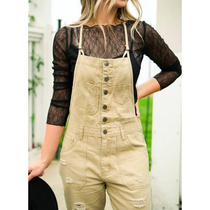 Designer EASEL Brooke Overalls In Khaki | Grailed