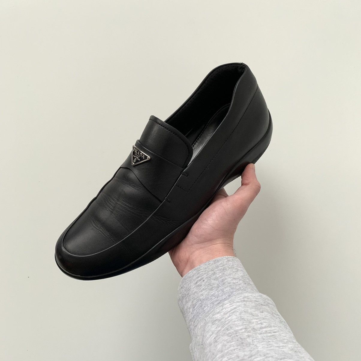 Prada Prada Metal Logo Plaque Leather Loafers | Grailed