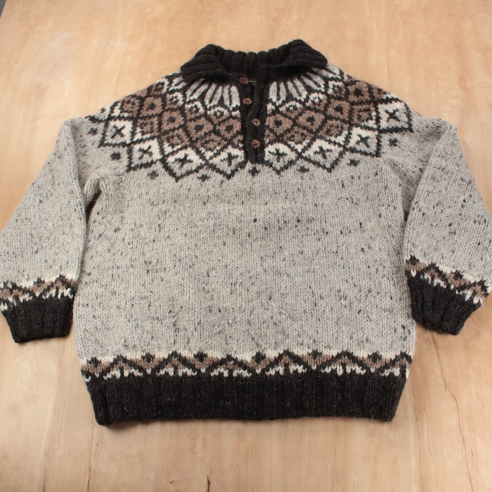 Vintage ATLANTIC RANCHER pure new wool fair isle polo sweater MEDIUM ...