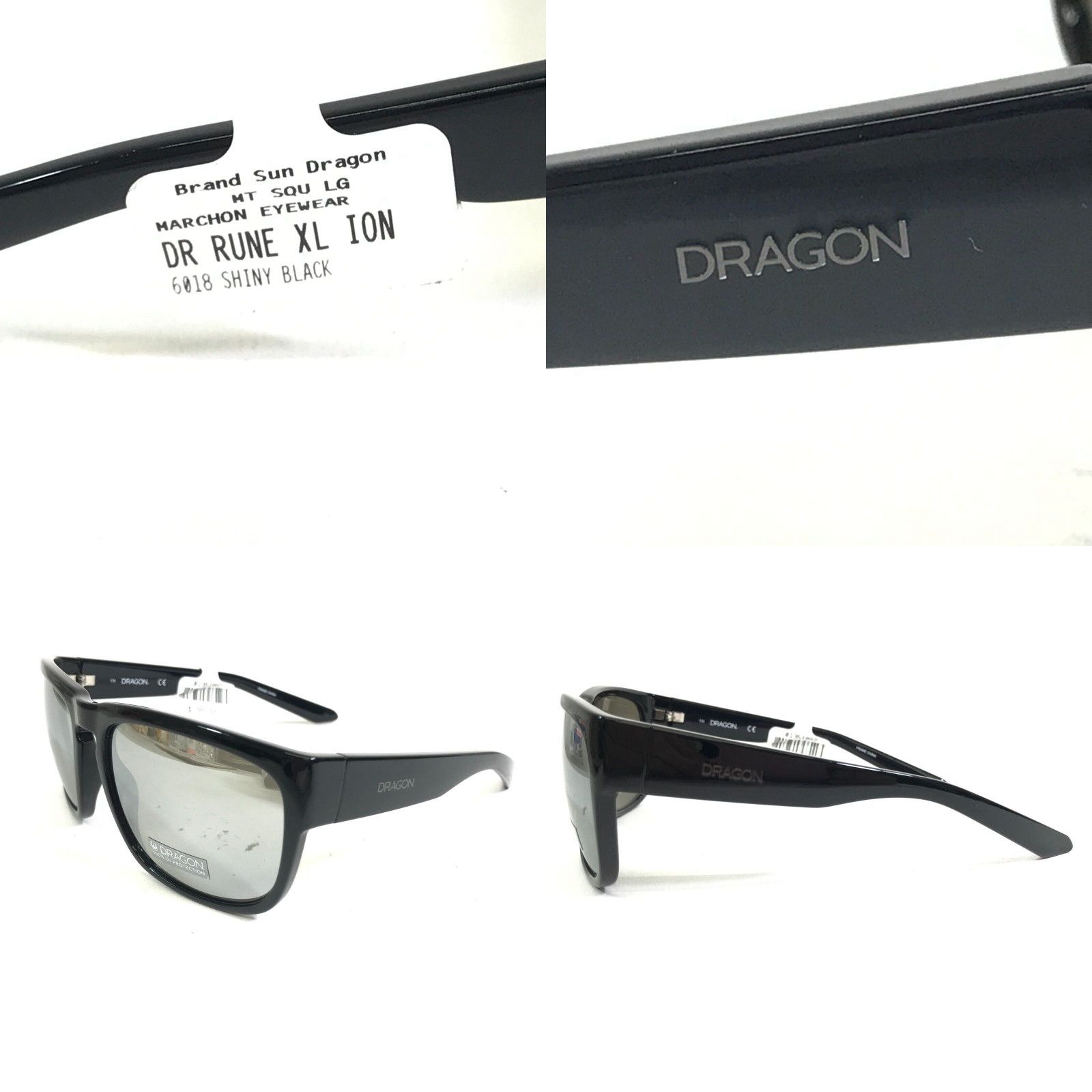 Vintage Shiny Black Square Frames Dragon Sunglasses RUNE XL ION 011 ...
