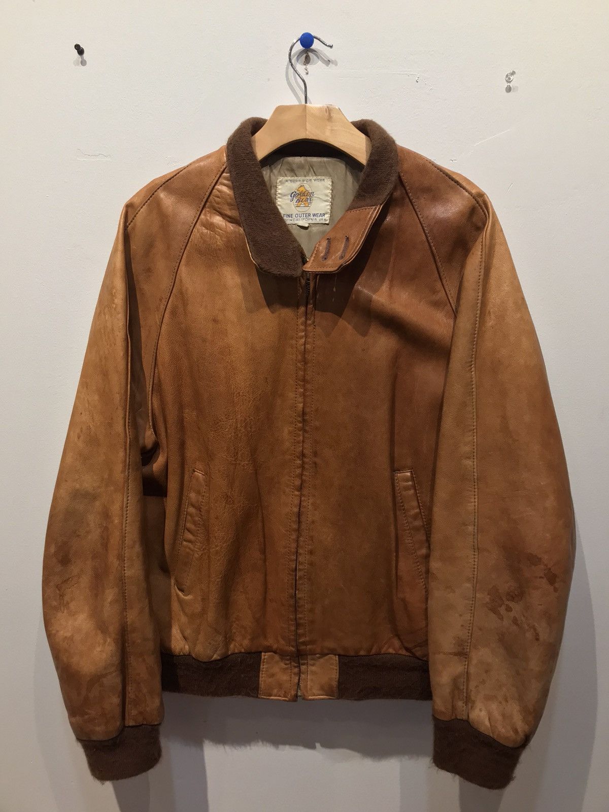 Vintage 70s vintage retro golden bear made USA leather coat jacket ...