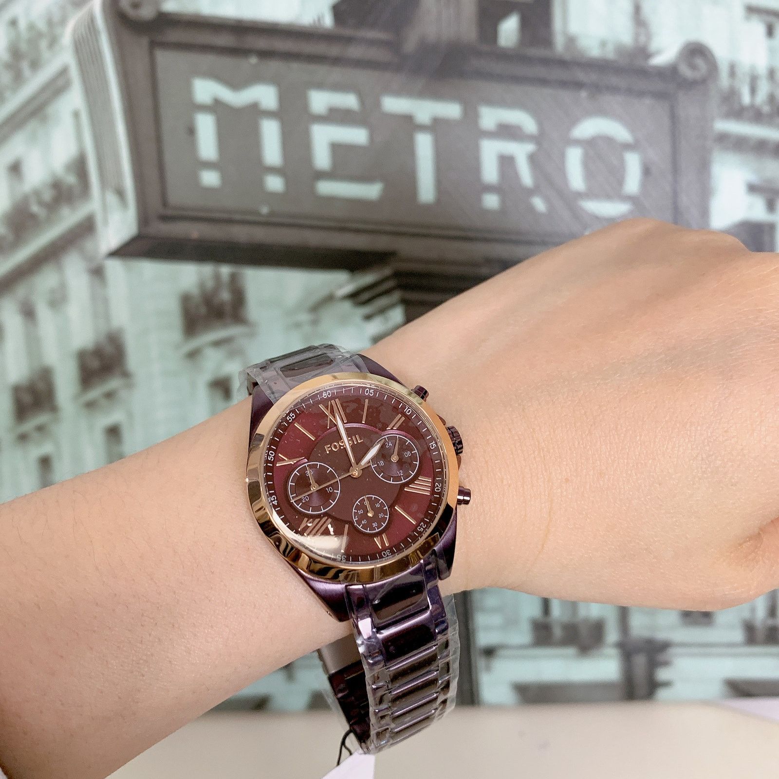 Fossil FOSSIL BQ3281 MODERN COURIER MIDSIZE CHRONOGRAPH WINE STAINL ...