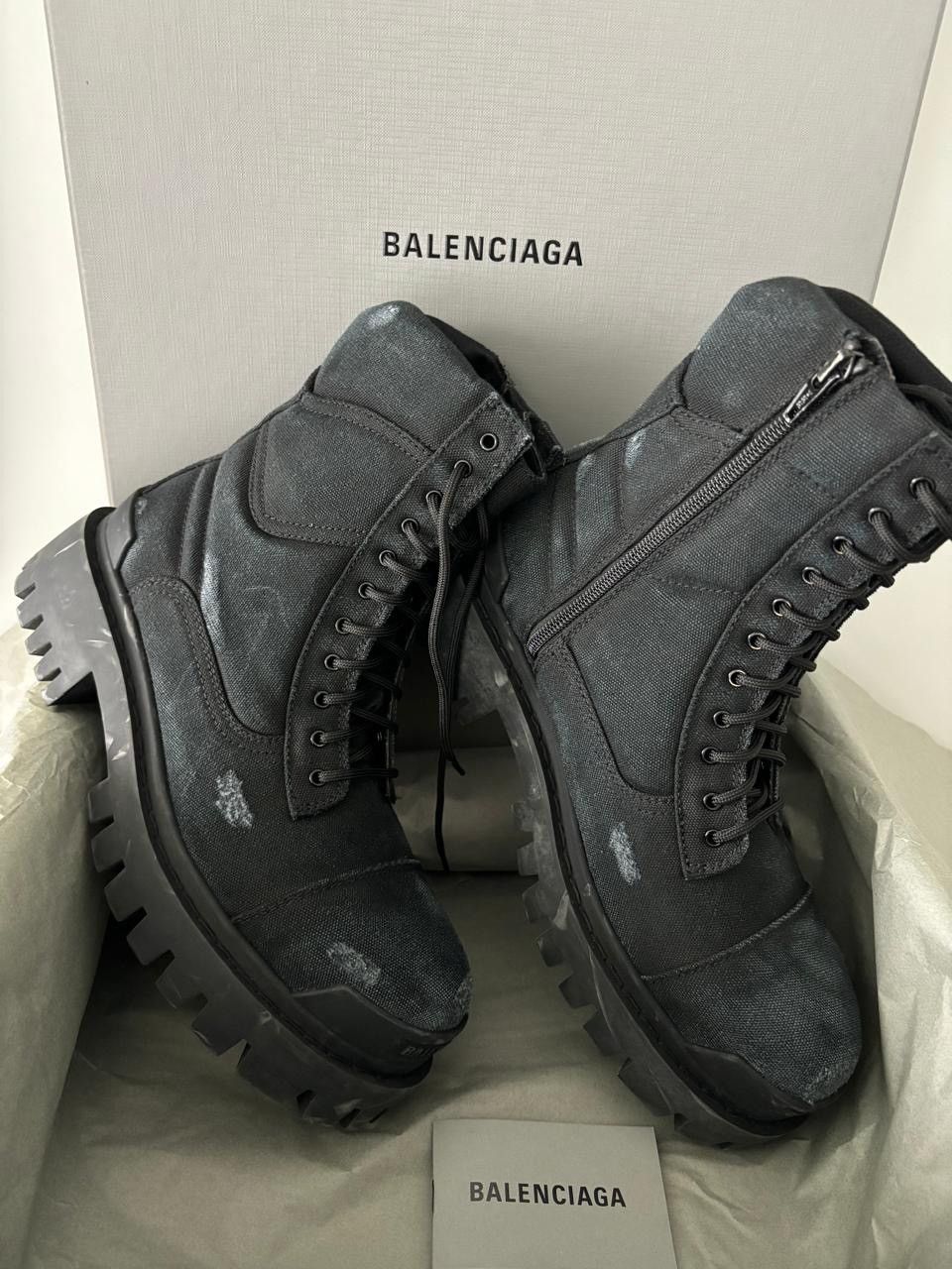 Balenciaga Balenciaga Black Strike Distressed Lace-Up Boots | Grailed