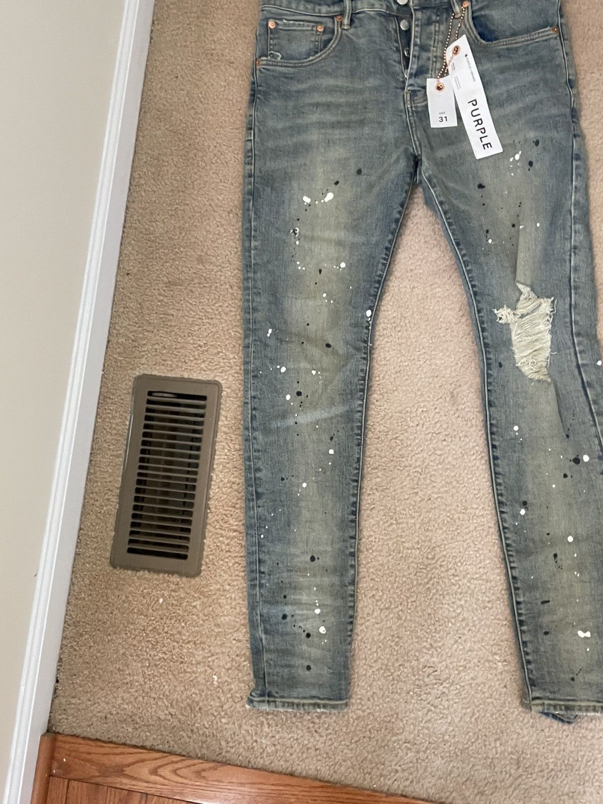 Designer Ripped purple brand paint splatter jeans | Grailed