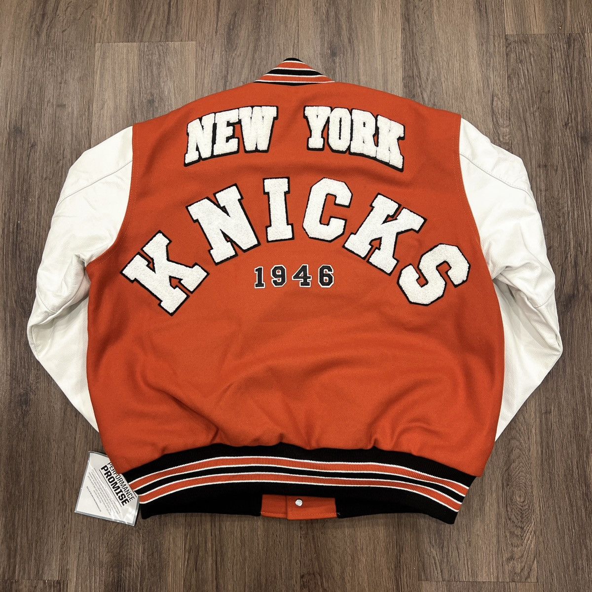 Custom Knicks genuine leather and wool varsity jacket | Grailed