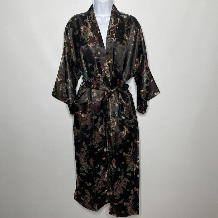 Other Printed Phoenix Dragon Black Satin Kimono Duster Robe | Grailed