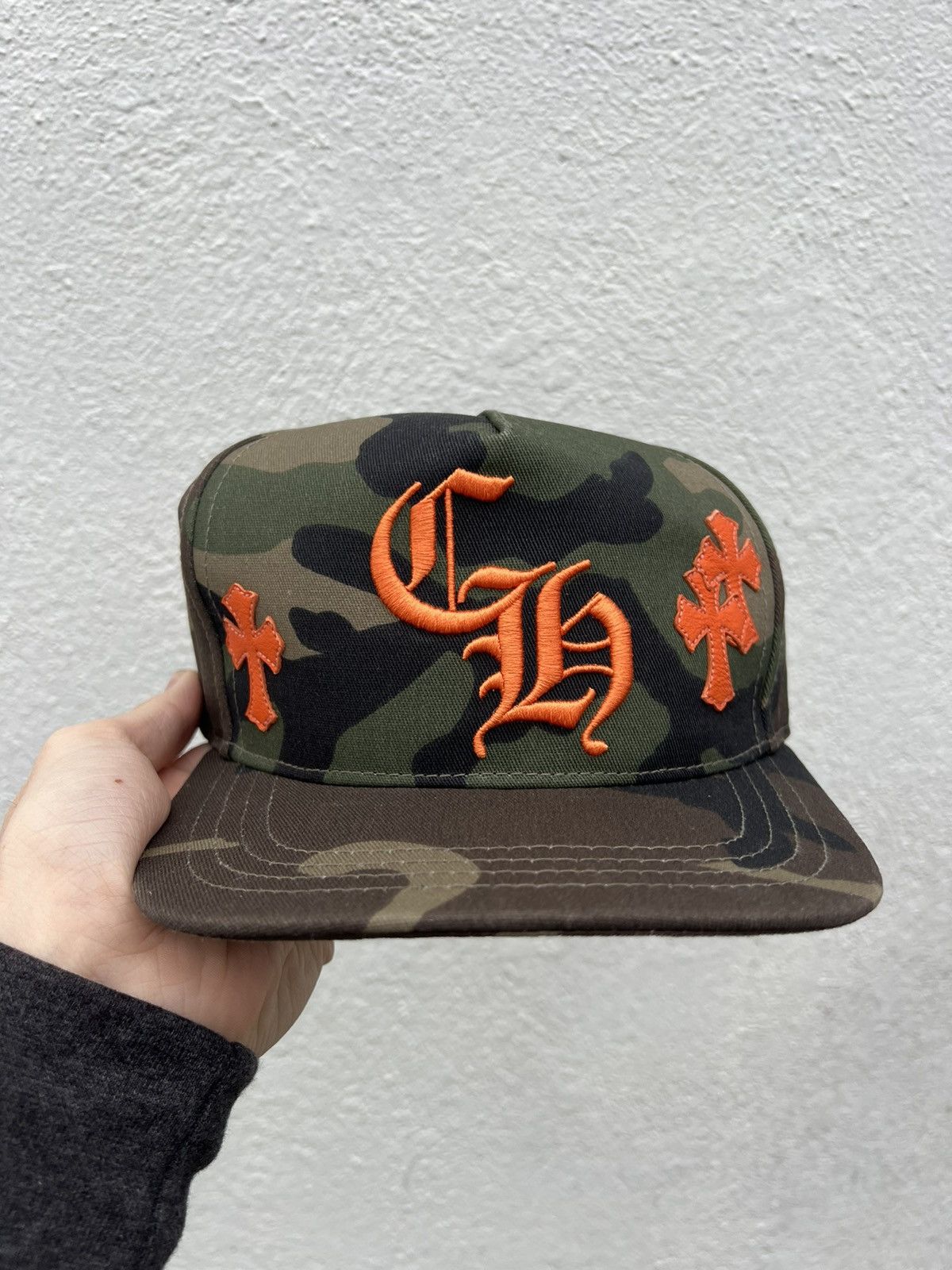 Chrome Hearts Chrome Hearts Camo Orange Leather Cross Patch Hat | Grailed