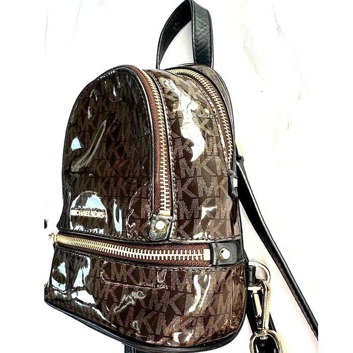 Michael Kors Michael Kors Glossy Rhea Zipper Logo Mini Backpack, Brown ...