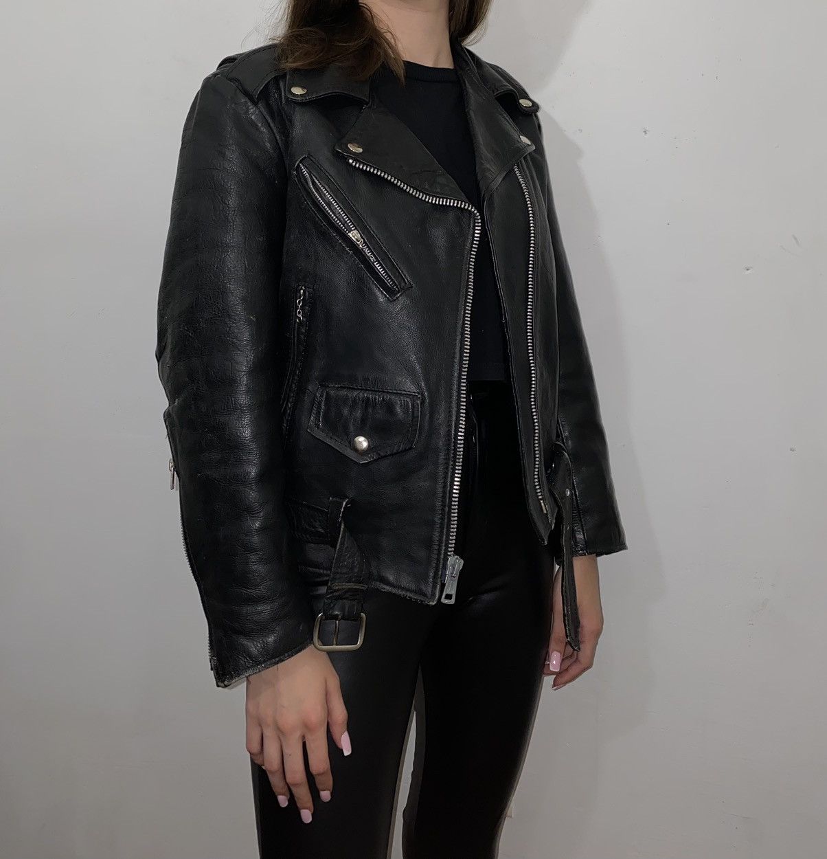 Leather Jacket × Rare × Vintage Vintage Perfecto Style Distressed Biker ...