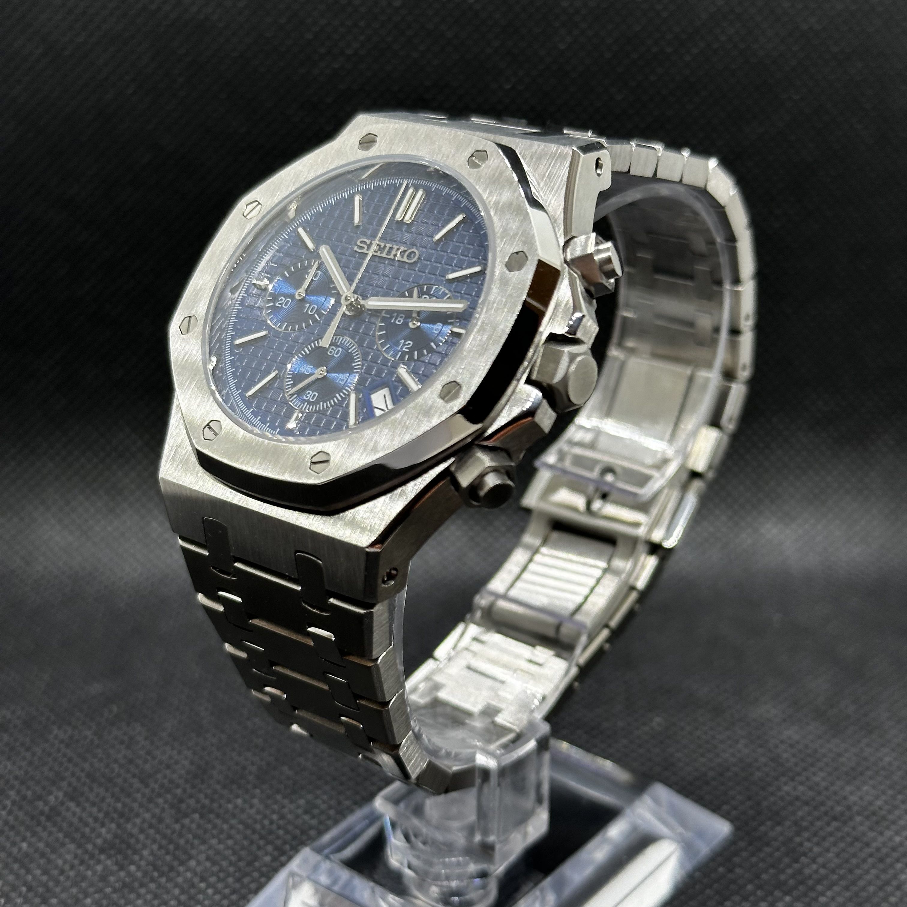 Custom Seiko Mod "Seikoak" Royal Oak Blue Chronograph Watch | Grailed