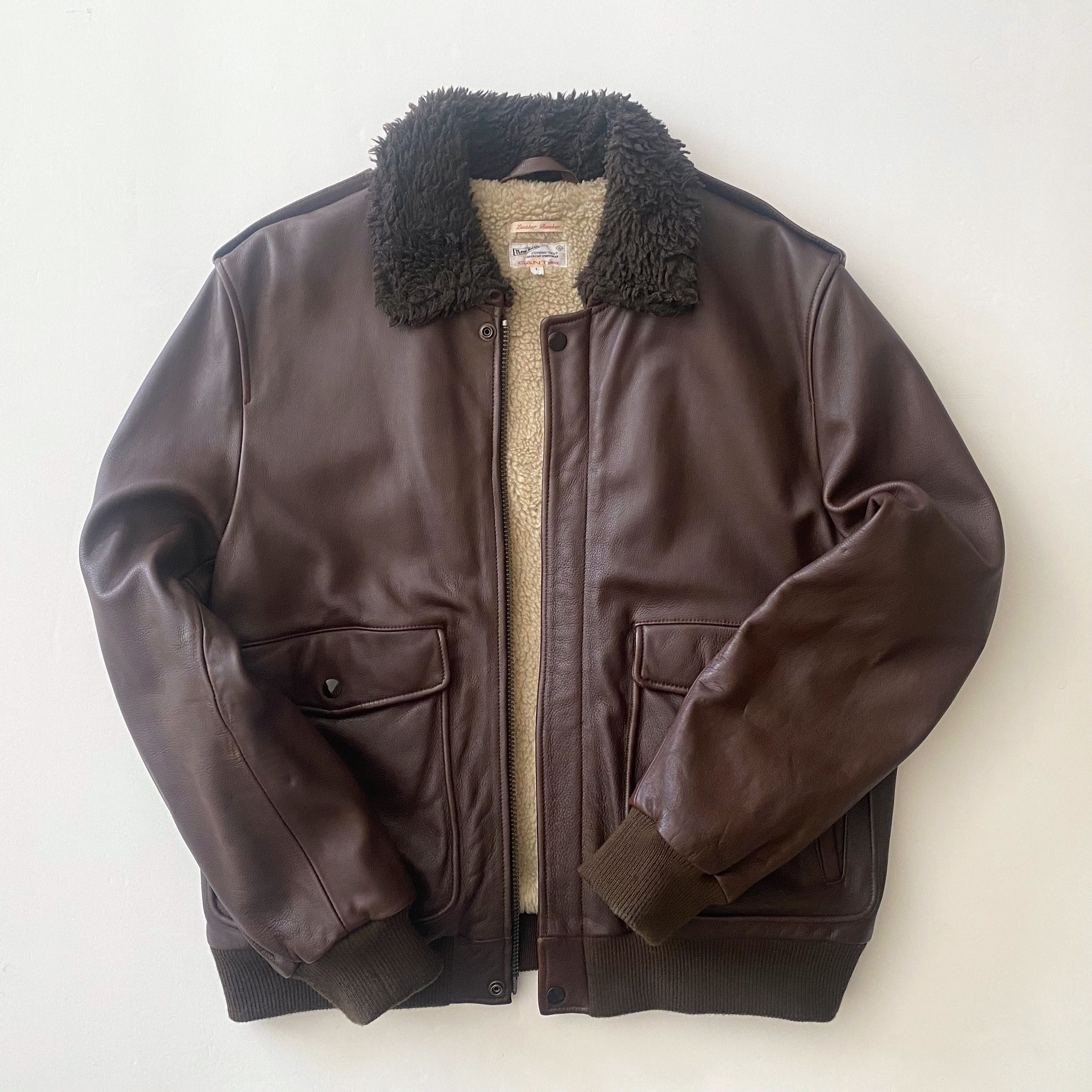 Gant Rugger RARE BROWN CALF LEATHER / SHERPA BOMBER JACKET | Grailed