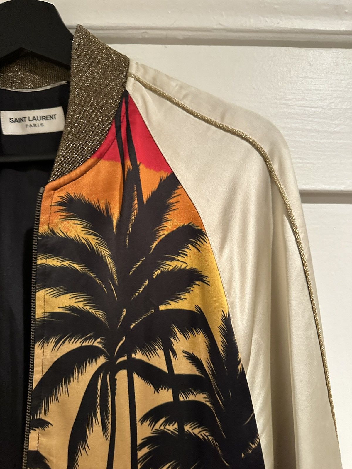 Hedi Slimane × Saint Laurent Paris SS16 Surf Sound Viscose Palm Tree Bomber Jacket 44 | Grailed