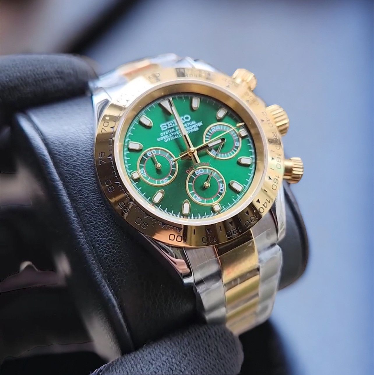 Seiko Seiko Mod Daytona Green Dial Two Tone Gold Steel Watch 40mm | Grailed
