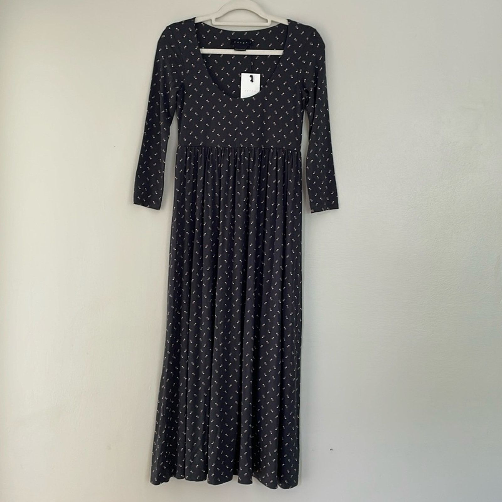 Hatch Collection Hatch Phoebe Black Rose Floral Print Lyocell Midi ...