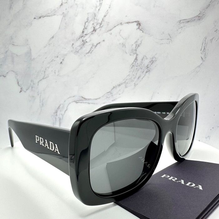 Prada Prada Sunglasses Authentic Black Silver Logo Square | Grailed