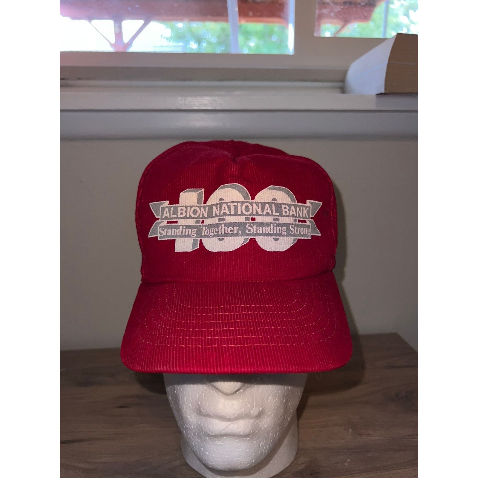 Vintage Vintage 1989 Albion National Bank 100 Years Red Corduroy Hat ...