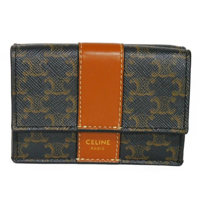 Celine CELINE Trifold Wallet Folded Compact New Logo W Hook Black ...