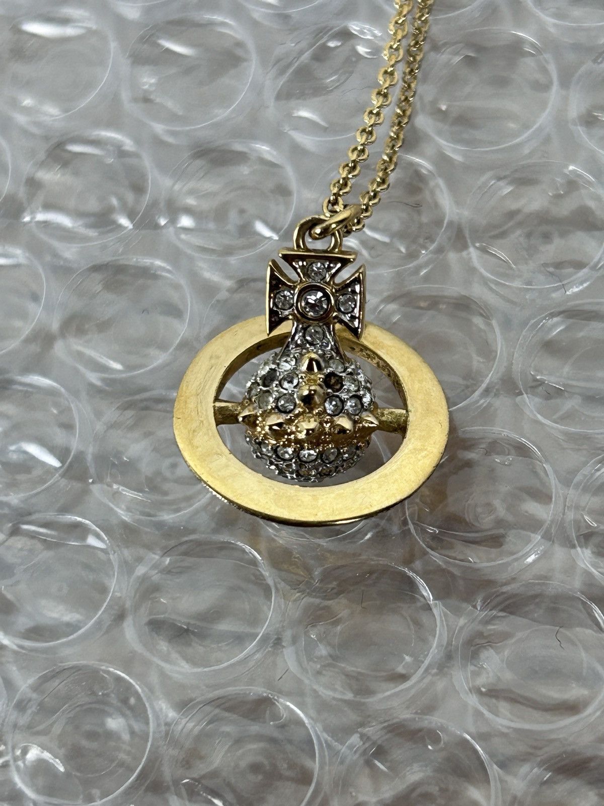 Vivienne Westwood Vivienne Westwood Rare Tilted Rhinestone 3D Pendant Necklace Grailed