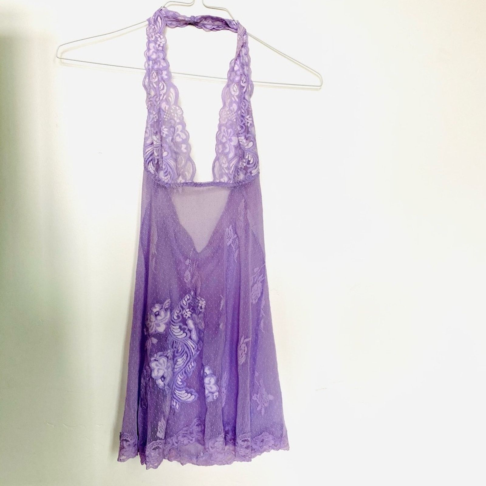 Free People NEW VICTORIAS SECRET Lavender Purple Sheer Lace Slip Dress ...