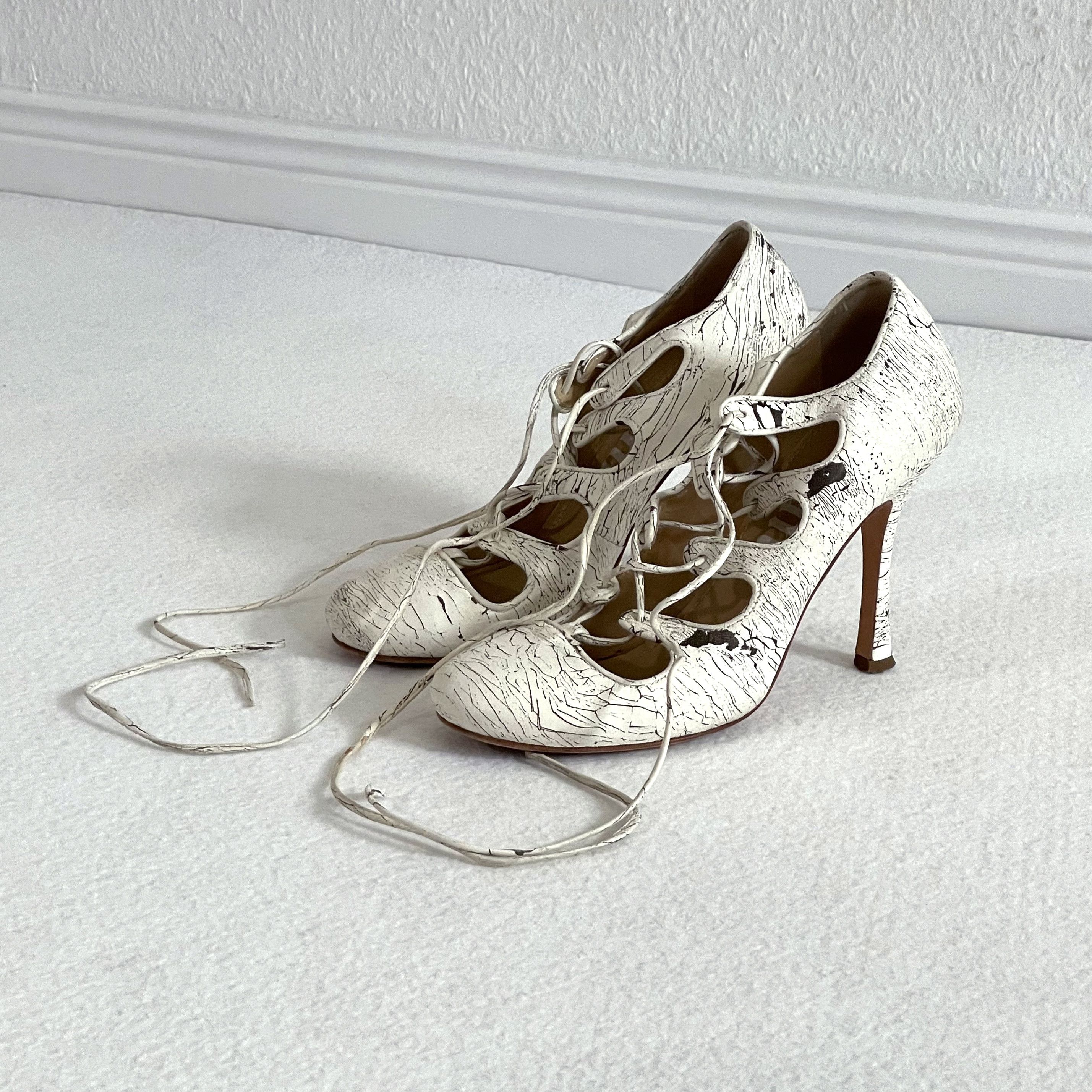 John Galliano John Galliano Cracked Leather Lace Up Heels | Grailed