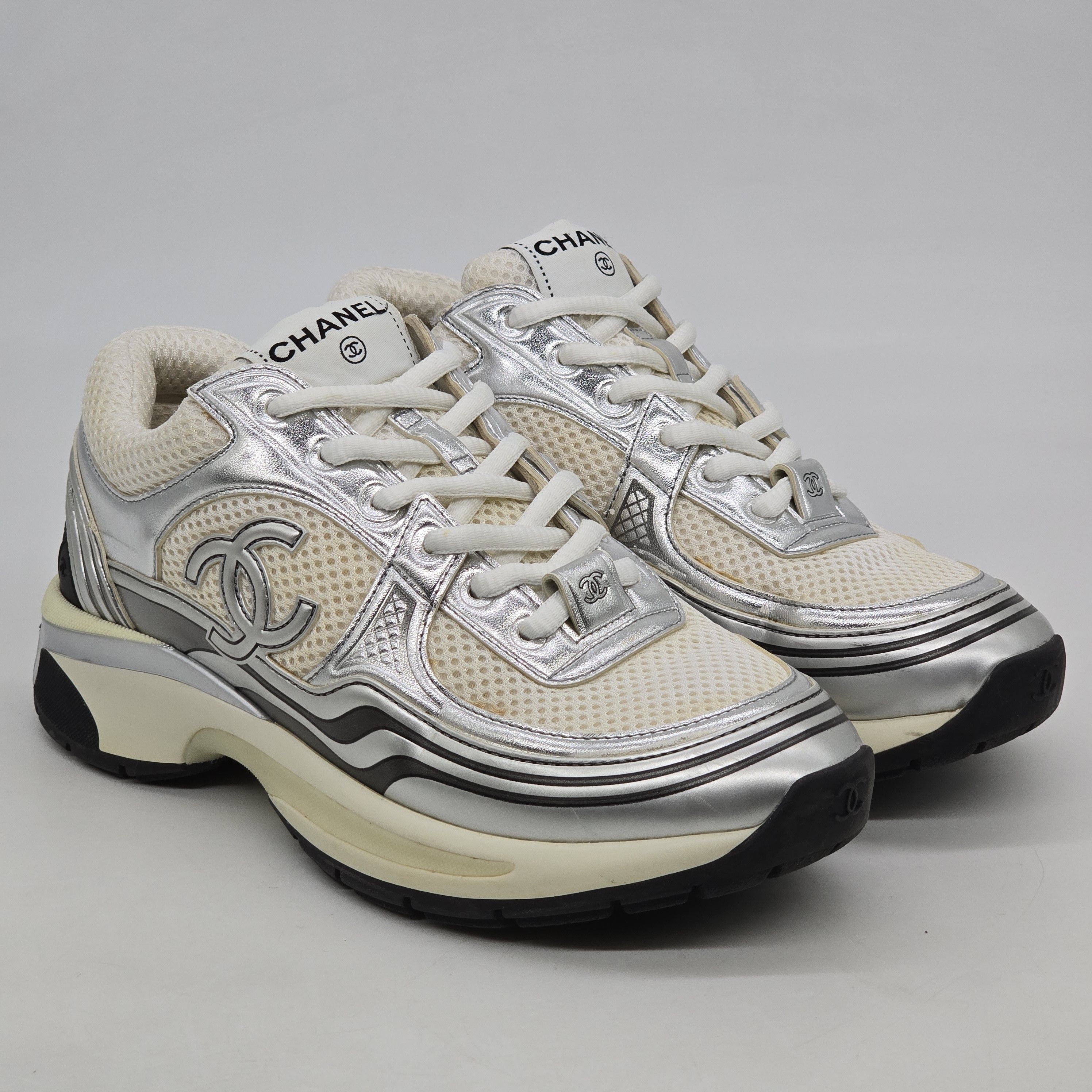 Chanel Chanel - 23C Logo Sneakers - White Silver | Grailed