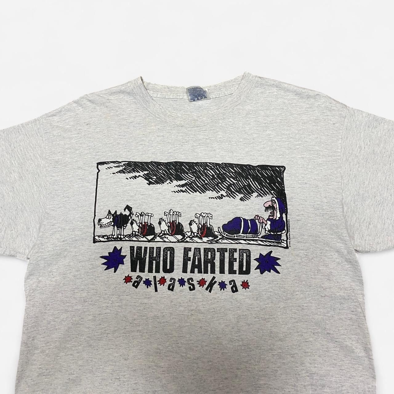 Other Vintage who farted Alaska dog sledding graphic grey tee | Grailed