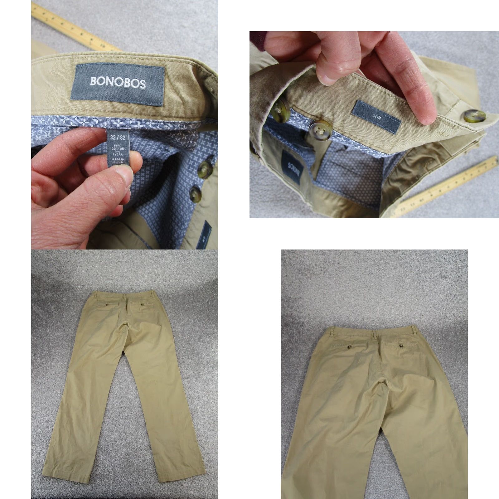 Bonobos Bonobos Mens Slim Fit Pants 32X32 Extra Large Beige Khaki ...