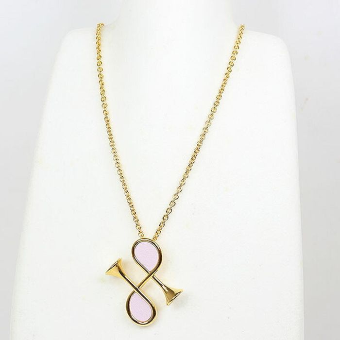 Hermes HERMES Necklace Col H Cold Plated/Veau Swift Gold/Light Pink ...