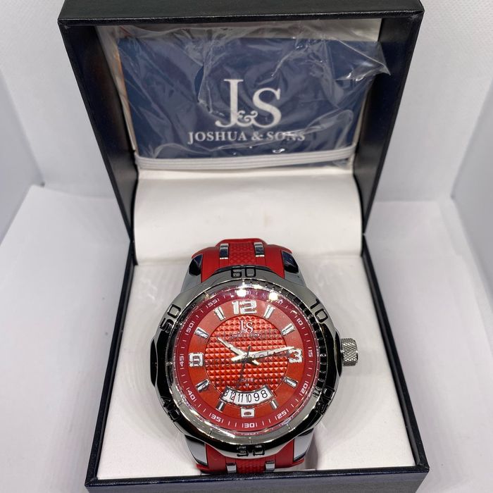 Other Joshua and Sons Silver Tone Red Rubber Watch in a Box | Grailed
