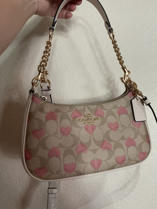 Coach Coach Teri Shoulder Bag In Signature Canvas With Heart Print ...