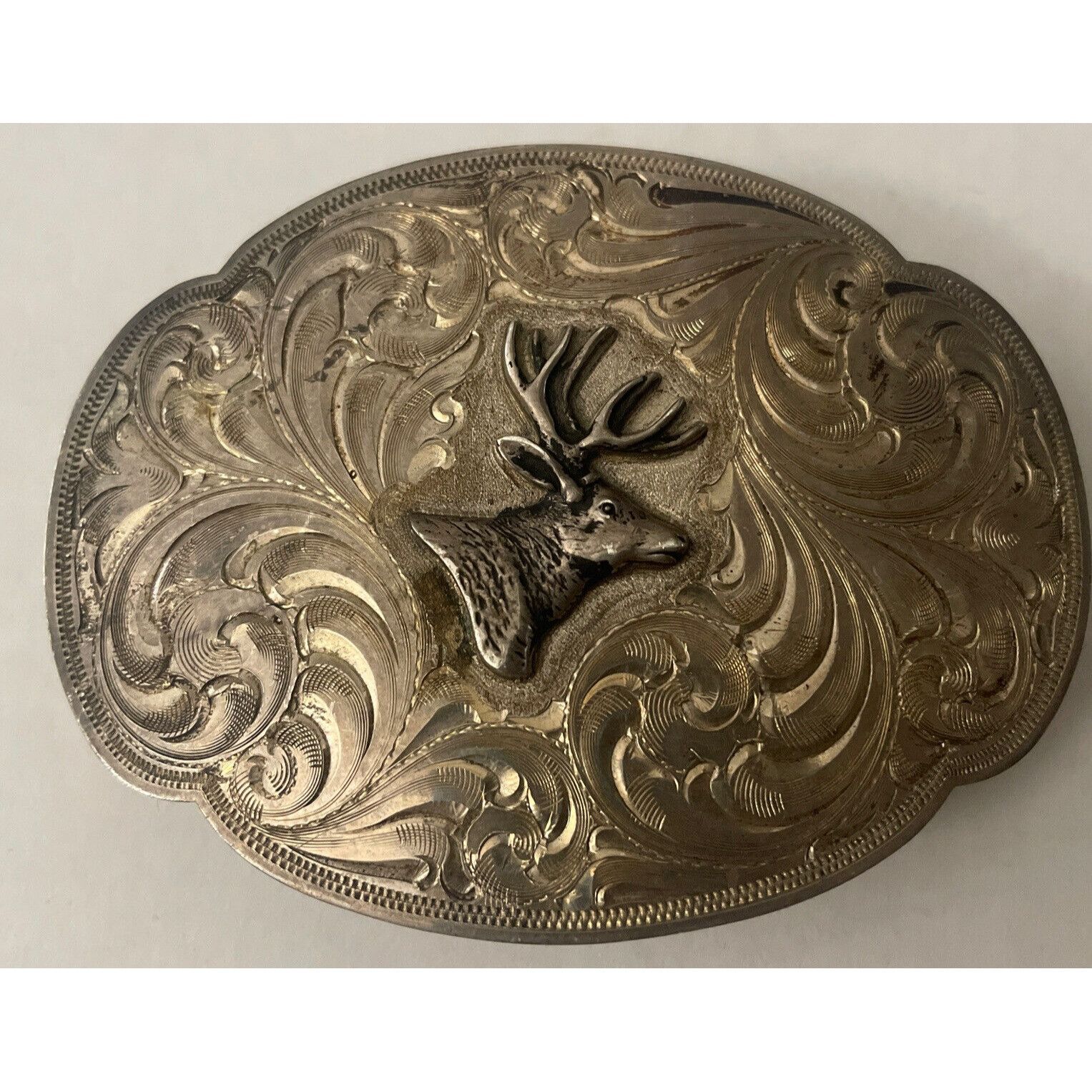 Vintage Sterling Overlay Belt Buckle Buck Deer R.A. Guthrie Designs ...