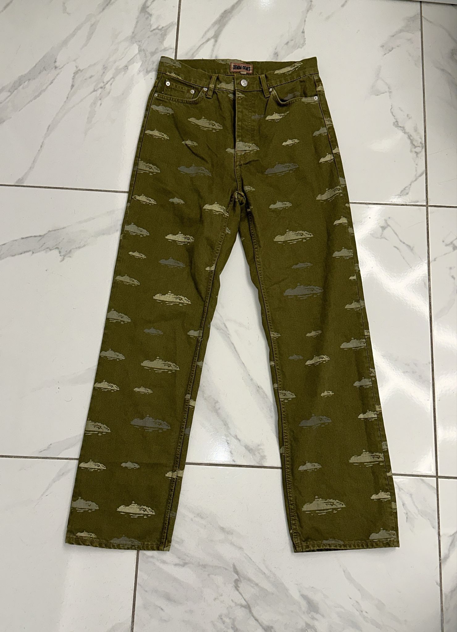 Corteiz Corteiz FW23 Alcatraz Pattern Denim Jeans Khaki Small | Grailed