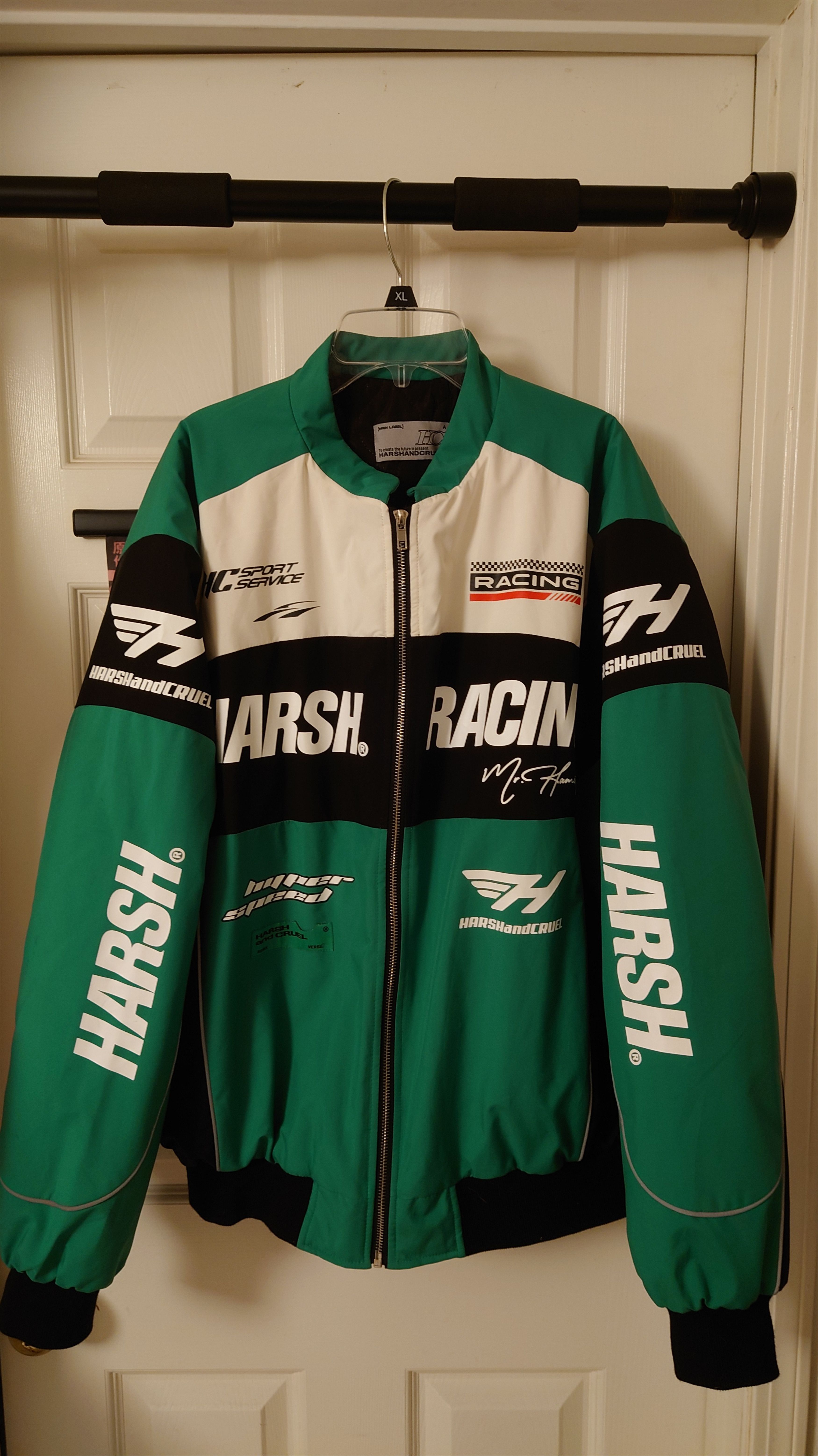 Harsh and Cruel Harsh and Cruel Retro Motorcycle Racing Logo Jacket ...