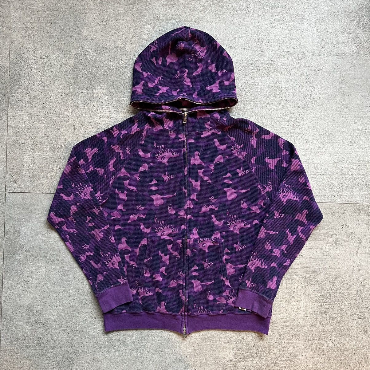 Bape A Bathing Ape BAPE Fire Flame Purple Thermal Zip Up Hoodie | Grailed