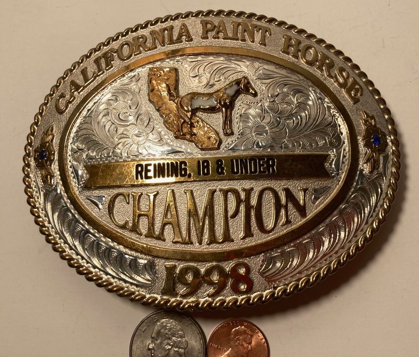 Vintage Vintage 1998 Metal Belt Buckle, California Paint Horse Cham ...
