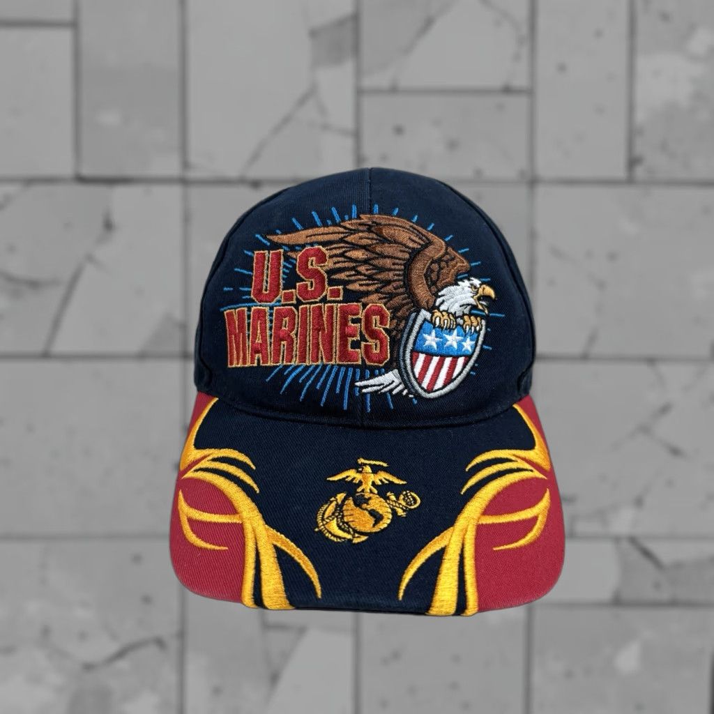 Vintage US Marines Baseball Cap Adjustable Eagle Embroidered Navy Blue ...