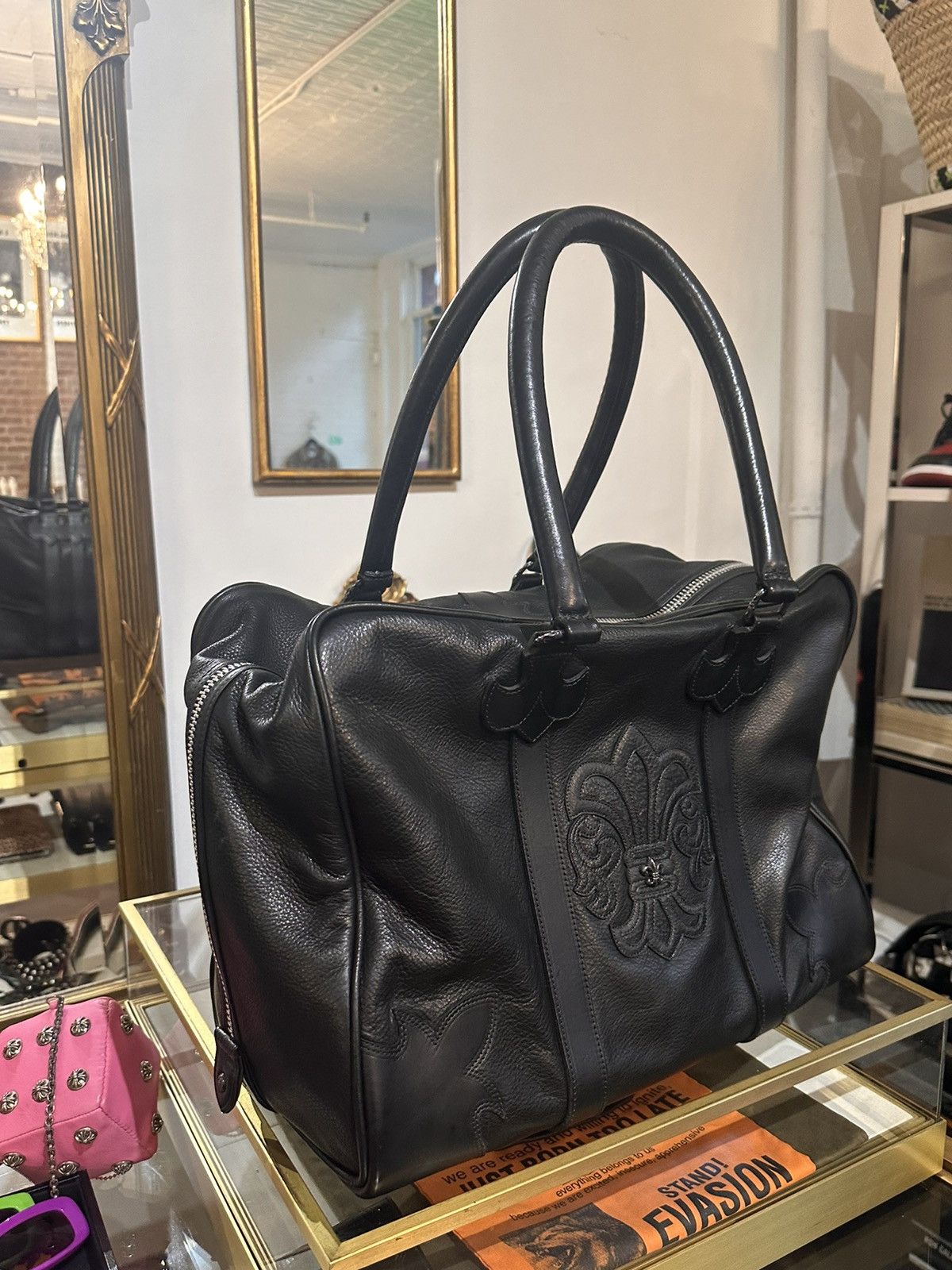 Chrome Hearts FULL LEATHER HUGE XXL LUGGAGE CHROME HEARTS DUFFLE BAG ...