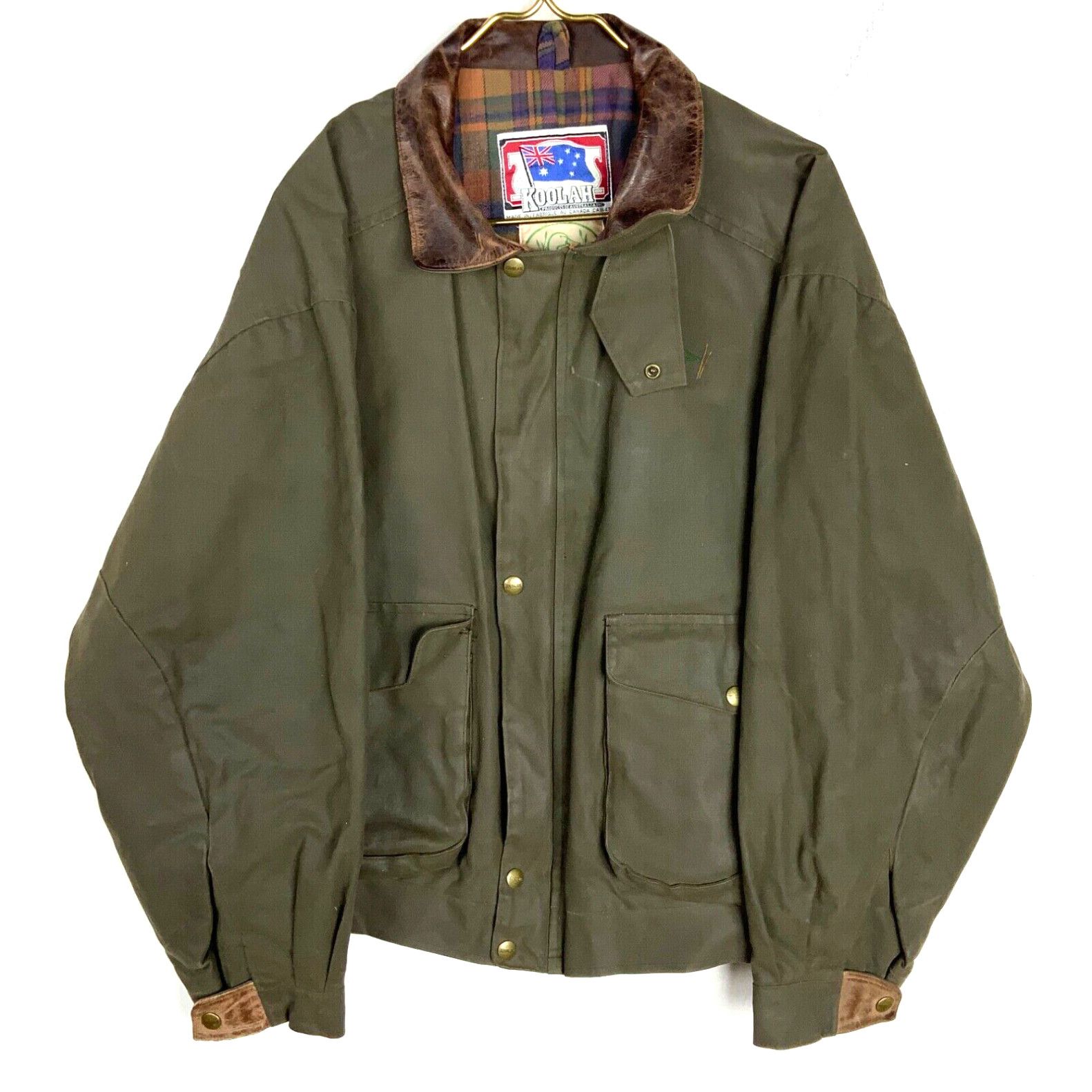 Vintage Vintage Koolah Waxed Bomber Jacket Lined Large Green Full Zip ...