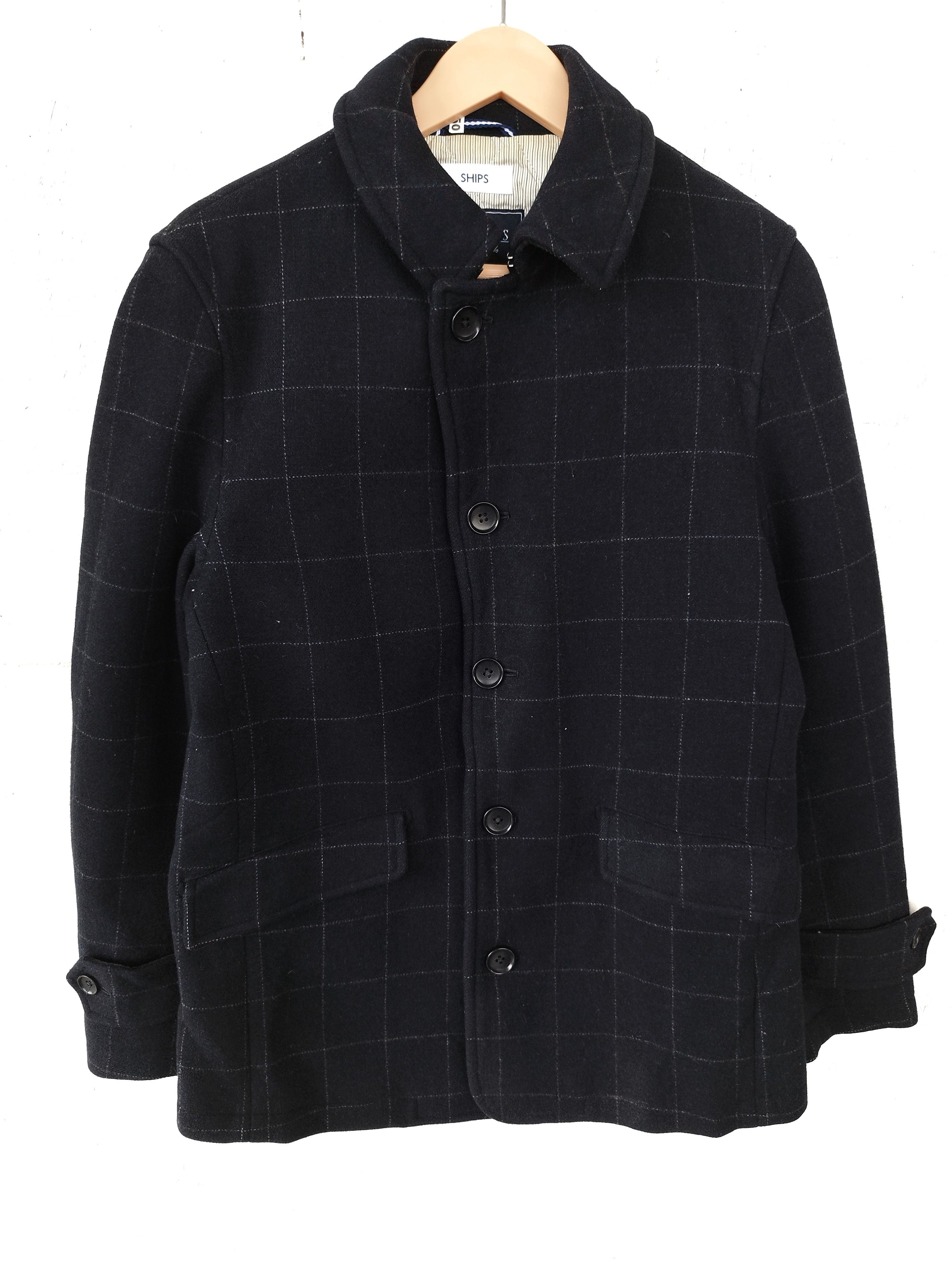 Ships Jet Blue Ships jacket plaid wool overcoat | Grailed